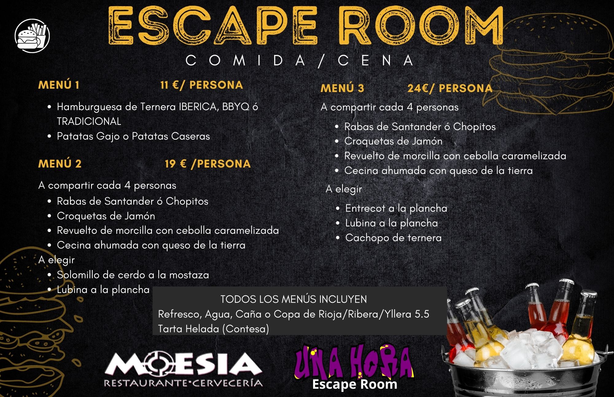 Pack Escape Room + Comida/Cena - Una Hora Escape Room Palencia